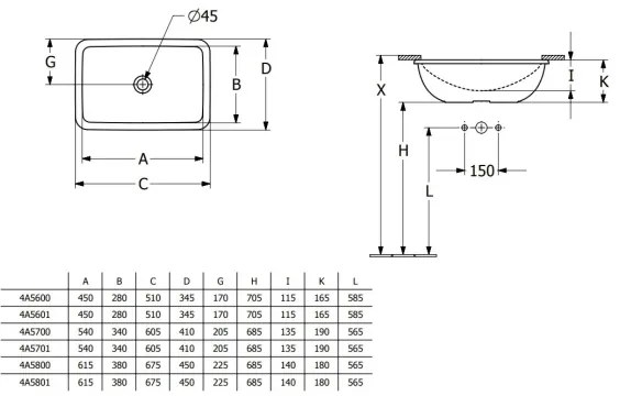 Villeroy & Boch 4A5601R1 - Zápustné umyvadlo LOOP&FRIENDS 45x28 cm keramika/bílá