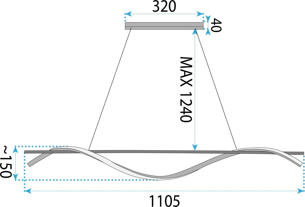 Toolight Toolight, LED závěsná lampa 120cm, 27W, 3000K, LHJ019-CP, černá, OSW-50004