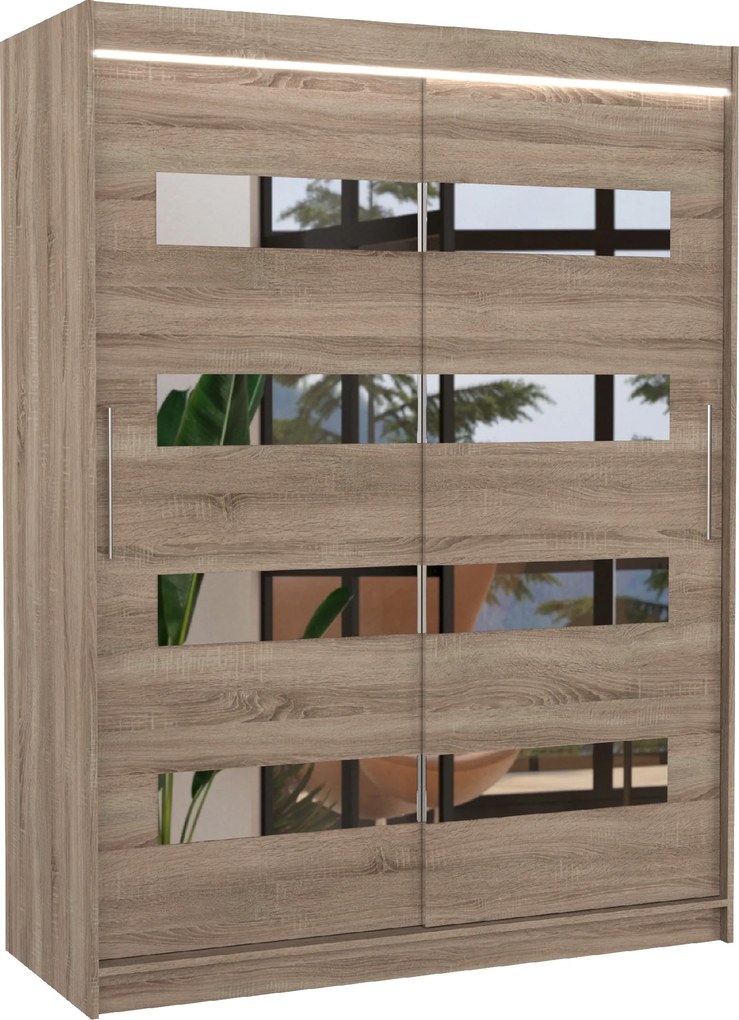 ADRK Furniture Posuvná skříň se zrcadlem a LED osvětlením BALTIC 150 SW-BAL-T-150+L-V182