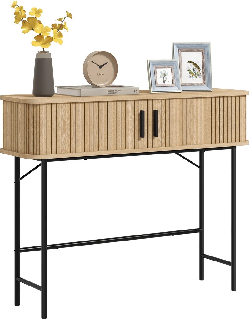 HOMCOM Vintage Konferenční Stůl se 2 Posuvnými Dveřmi a Přihrádkami pro Předsíň 100x30x80 cm Dub | Aosom