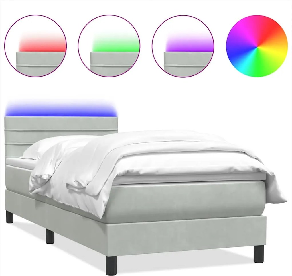 Box spring postel s matrací a LED Světle šedá 90x220 cm Samet 3317007