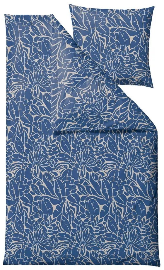 Modré damaškové prodloužené povlečení na jednolůžko 140x220 cm Abstract leaves – Södahl