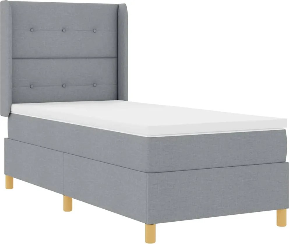 Postel s boxspringem s čelo Světle šedá 90 x 190 cm textil 3341805