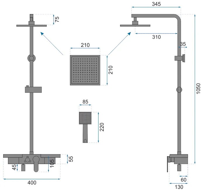 Sprchová souprava MAXMAX Rea BRAVO černá s policí a výtokem do vany