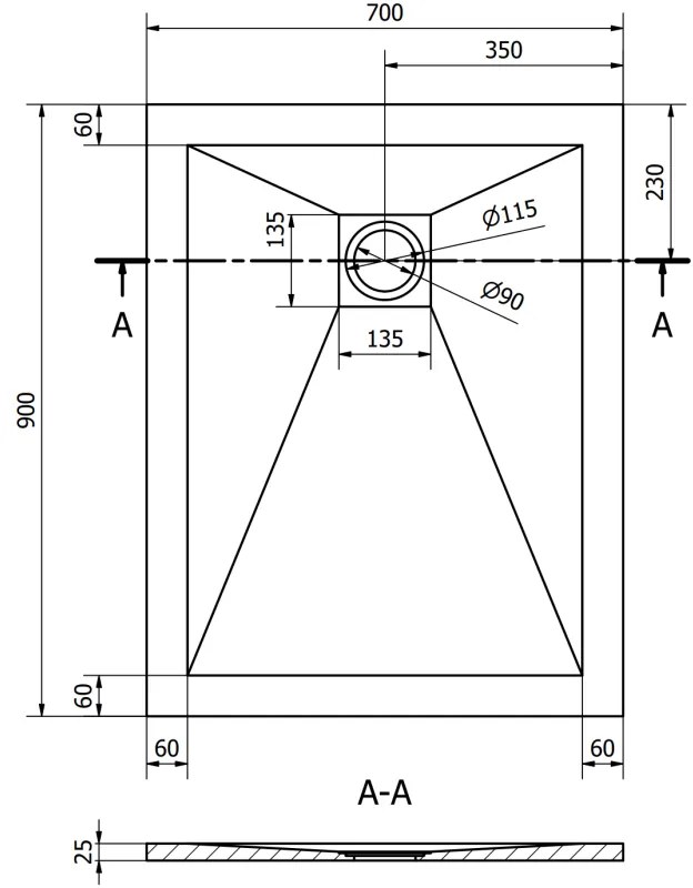 Mexen Stone+, obdélníková vanička z minerálního kompozitu 90 x 70 cm, antracitová, 44717090
