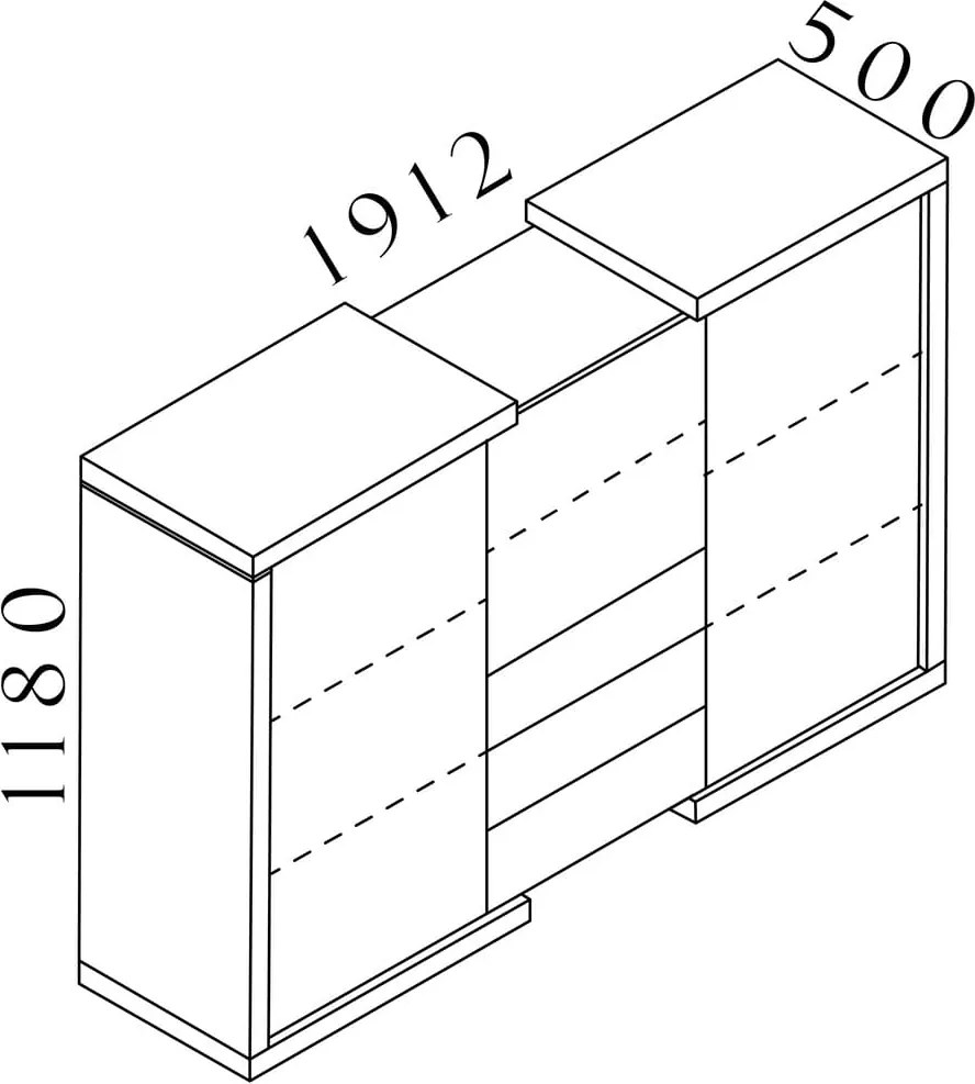 Střední skříň Lineart 191,2 x 50 x 118 cm, jilm tmavý / bílá