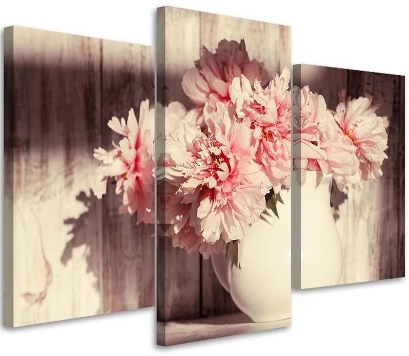 Gario Obraz na plátně Vintage květiny ve váze - 3 dílný Rozměry: 60 x 40 cm