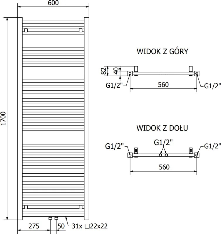 Mexen Pluton topné těleso 1700 x 600 mm, 980 W, černá, W106-1700-600-00-70