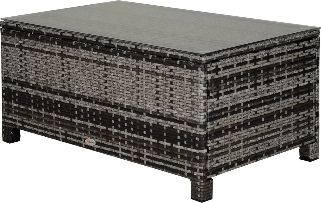 Zahradní boční stůl Outsunny, kávový stůl, patio stůl, poly ratan, šedý, 85 x 50 x 39 cm | Aosom