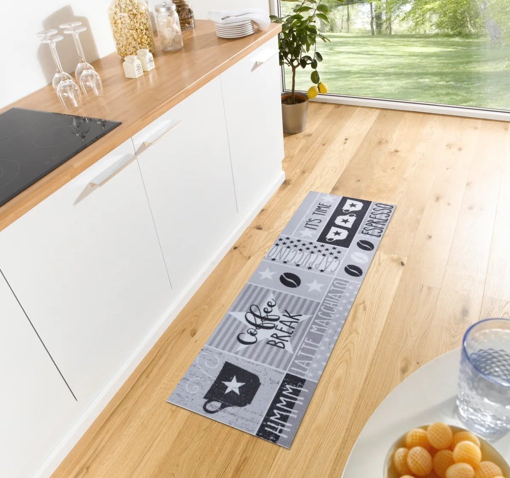 Hanse Home, Koberec běhoun Cook & Clean 105723 Grey Black White, 50x150, šedá, kuchyně