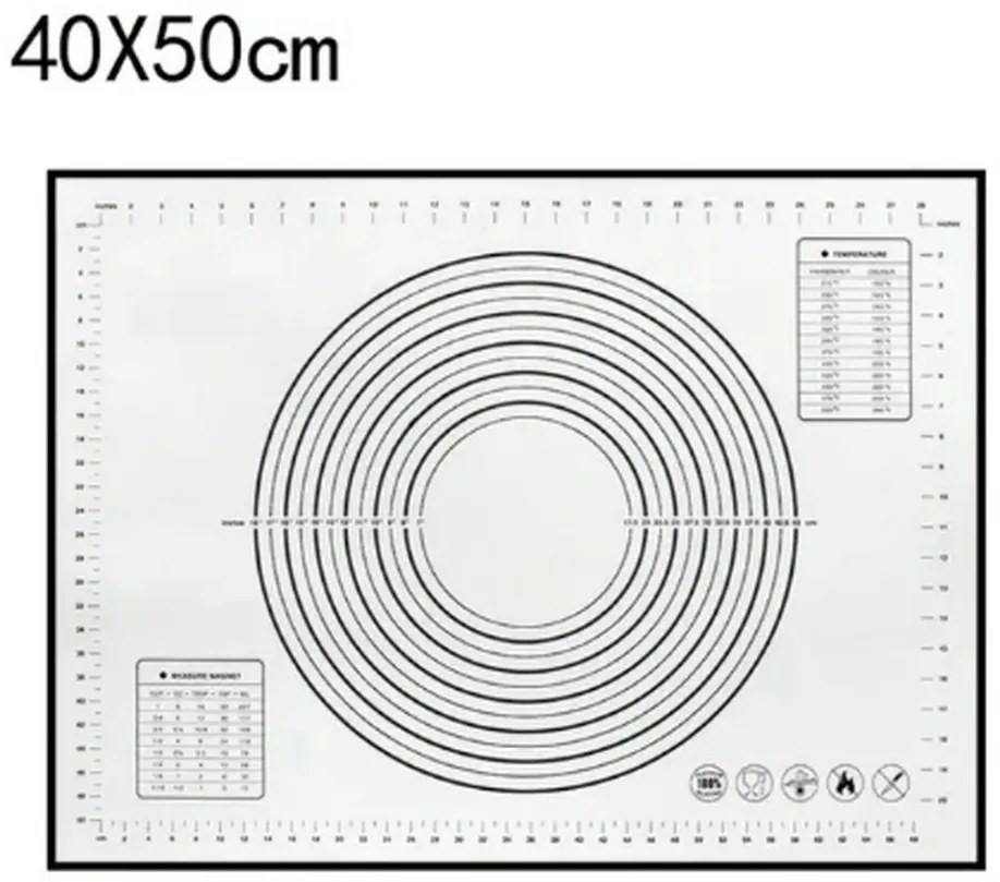Silikonová kuchyňská podložka s měřítkem - nepřilnavá (v 8 velikostech) Barva: Černá, Velikost: 50x40 cm