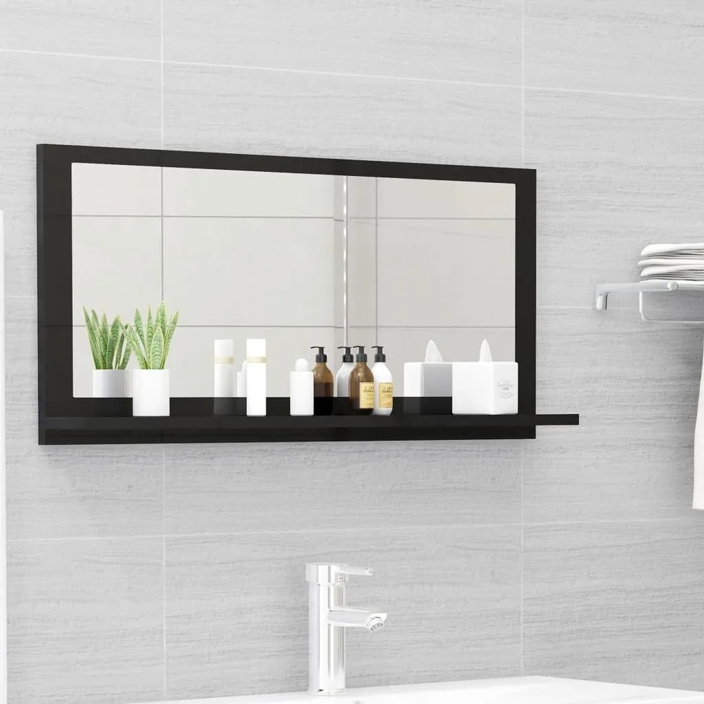 804578 vidaXL Koupelnové zrcadlo černé vysoký lesk 80x10,5x37 cm dřevotříska