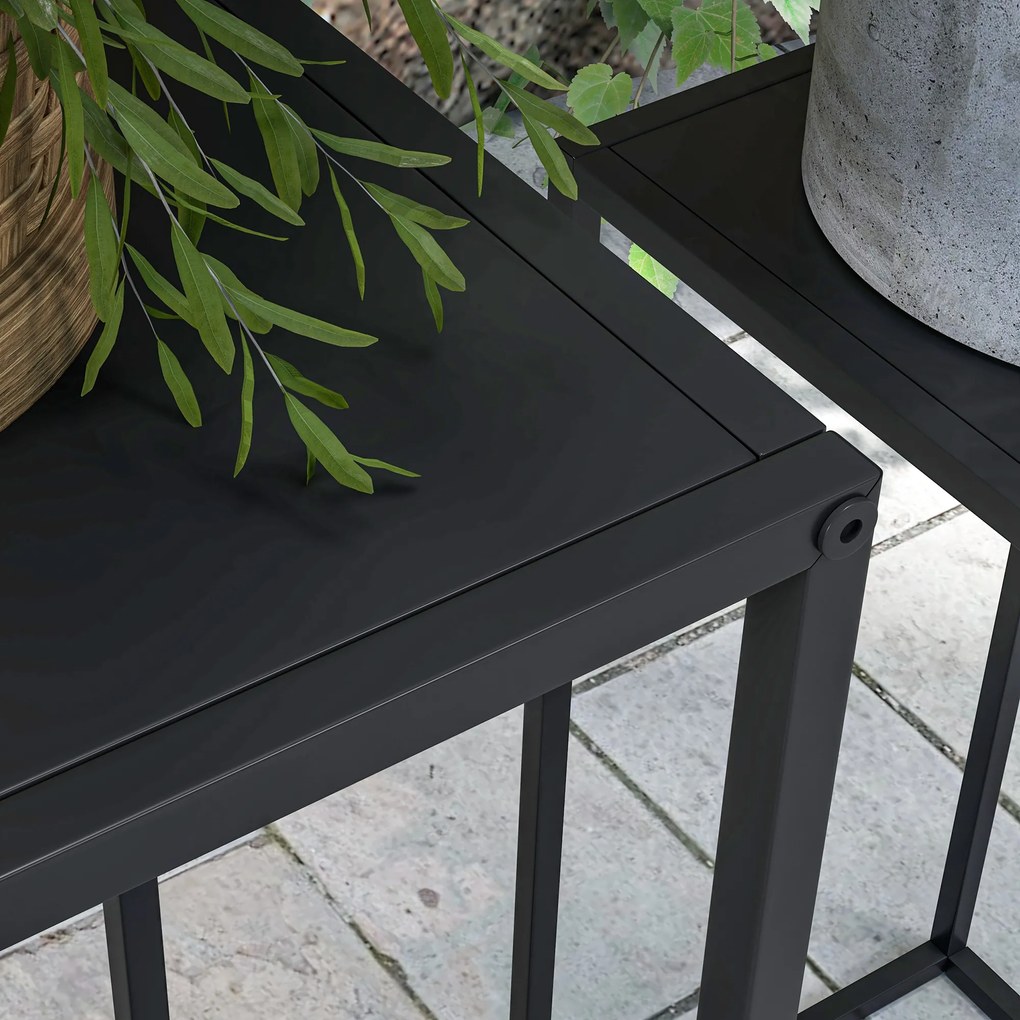 Outsunny sada 2 stojanů na rostliny, stolička na rostliny s ocelovými nohami, skandinávský design, stojan na květiny na zahradu, balkon, černý