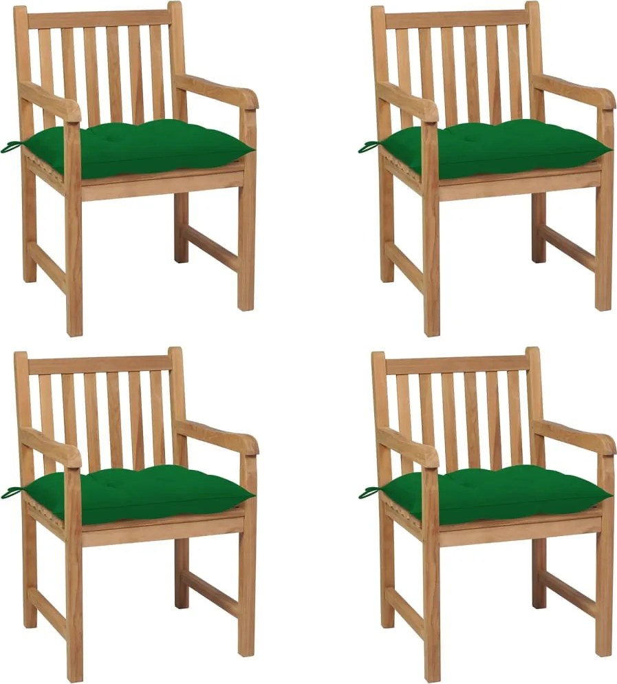 Zahradní židle 4 ks zelené podušky masivní teak 3073024