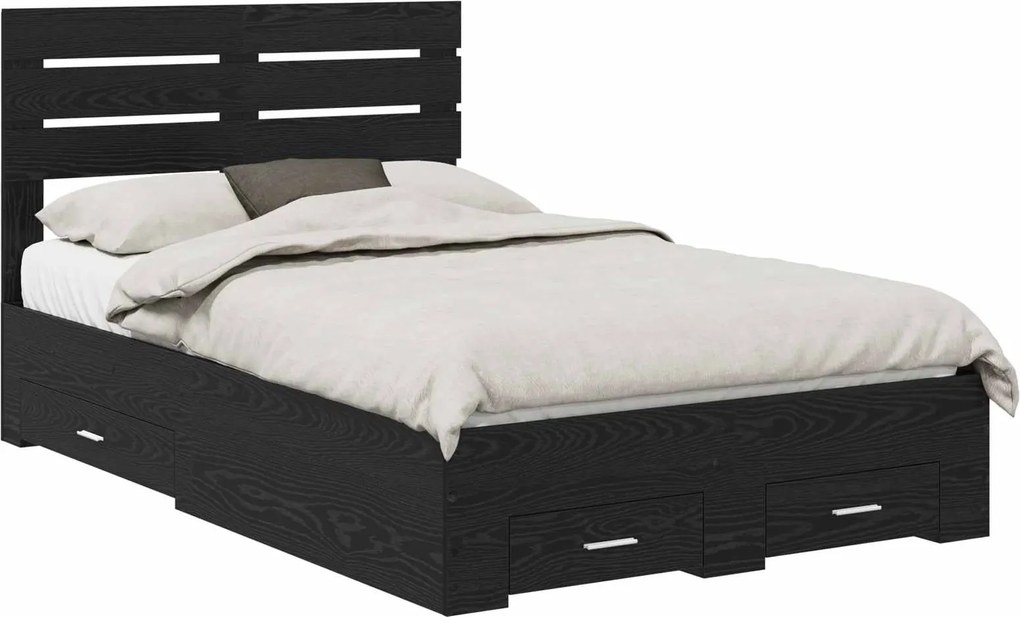 Rám postele se zásuvkou Černý dub 135 x 190 cm Kompozitní dřevo 3411652