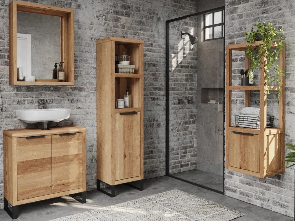 furniture-nabytek.cz - Masivní skříňka pod umyvadlo Sidora z divokého dubu, olejovaná, hnědá – 56×25×60 cm