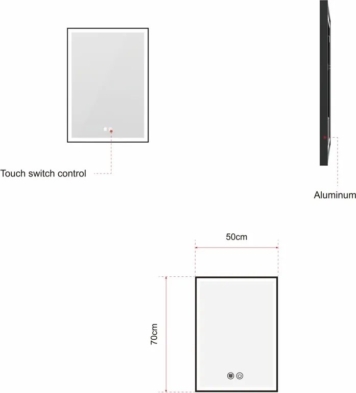 Erga Samira, LED zrcadlo 50x70cm v černém rámu, 1840 lm, 3 barvy světla, přední/zadní osvětlení, ERG-V01-SAMIRA-5070-BK