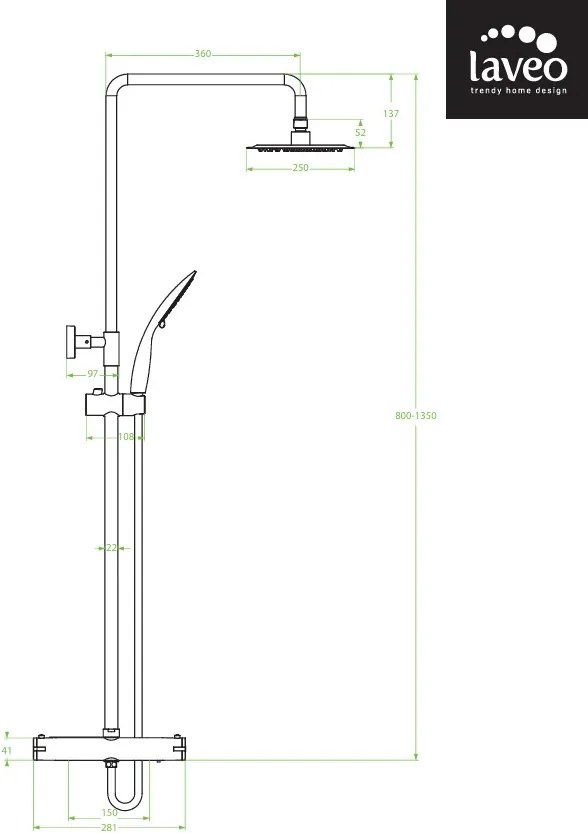 Laveo Fino, sprchový sloup s termostatickou baterií, chrom, LAV-PL2_20OB