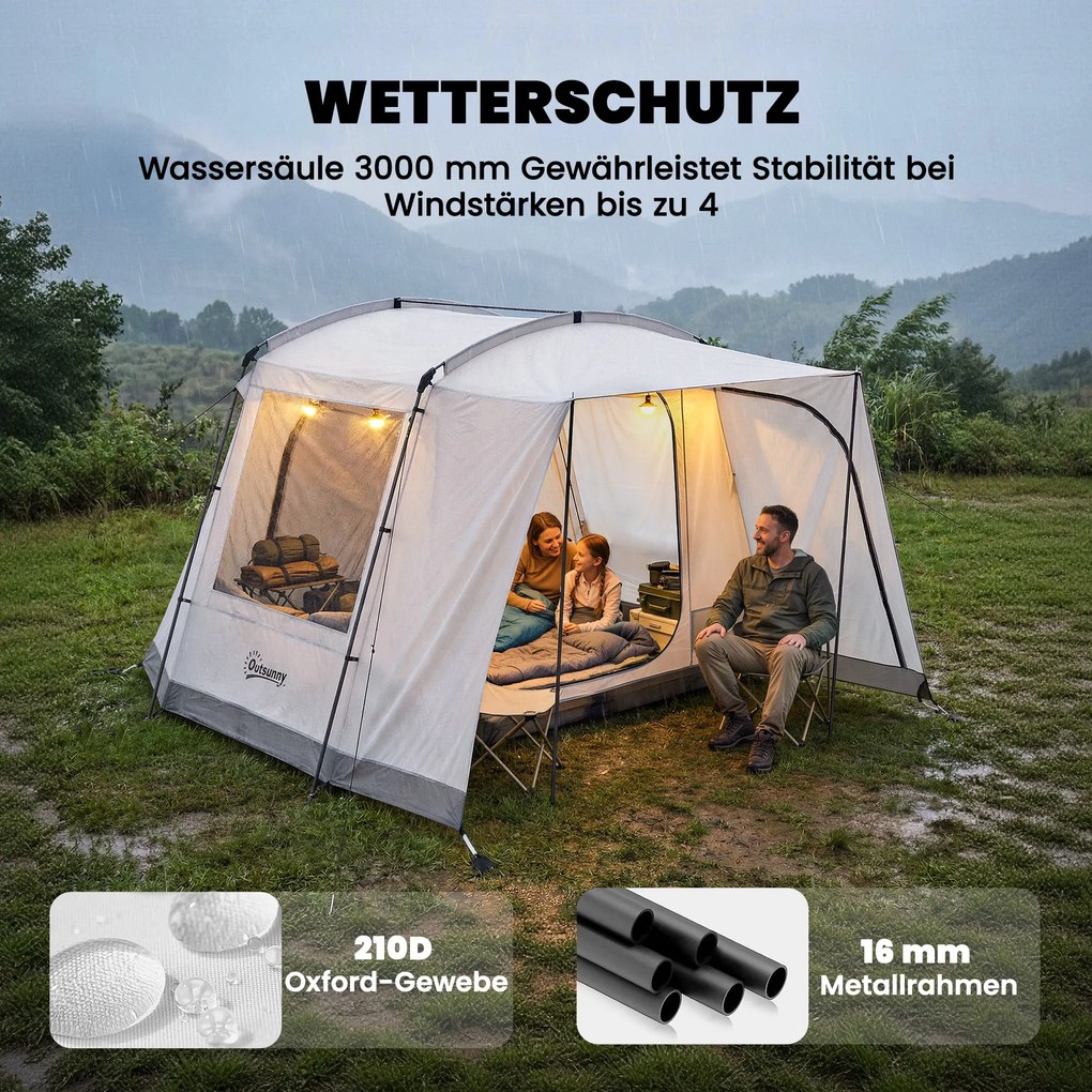 Zadní stan pro 2-4 osoby, 320 x 280 x 205 cm 2 v 1 nepromokavý tunelový stan se 4 dveřmi a okénkem na zemi