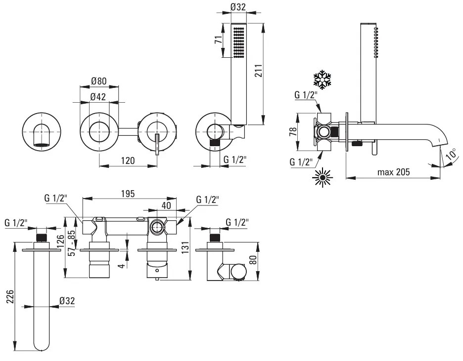 Deante Bath mixer, 4-hole, concealed