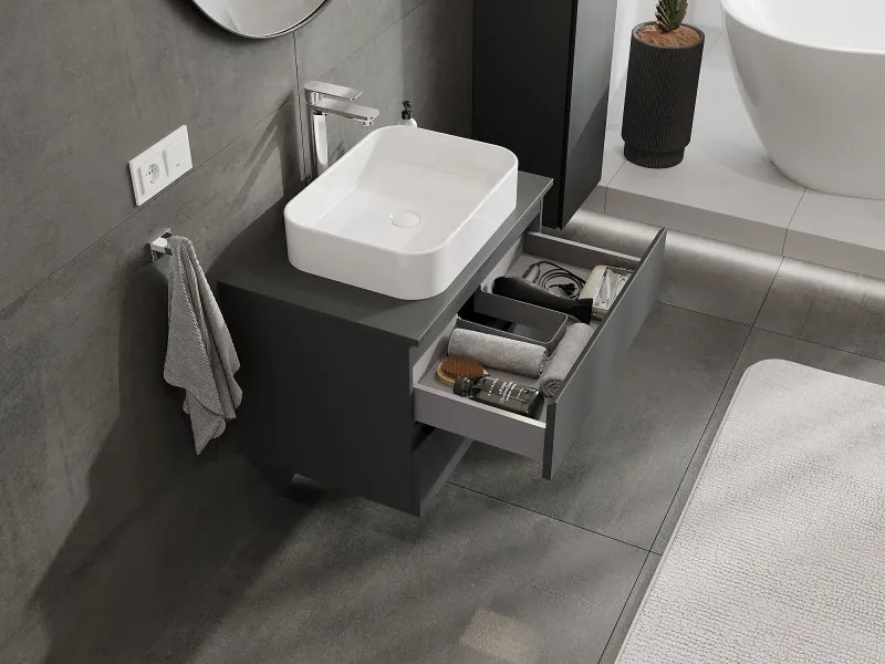 Mexen Orio, koupelnová skříňka 70 cm, 2 zásuvky, grafitová matná, 91A10-07047-2-BFF66