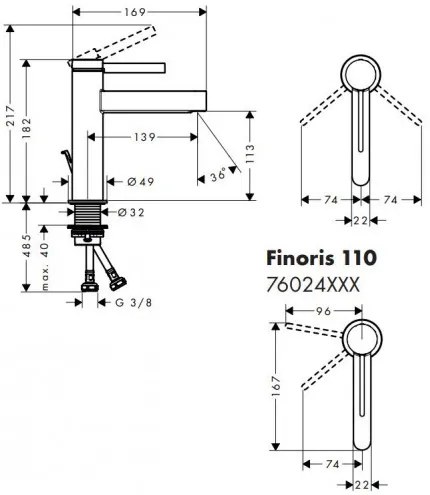 Hansgrohe Finoris, umyvadlová baterie 110, s výpustí Push-Open, EcoSmart, chromová, 76023000
