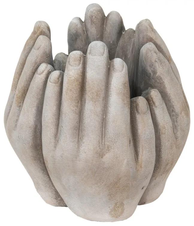 Béžovo-šedý cementový květináč přiložených rukou Walena L – 19x18x22 cm