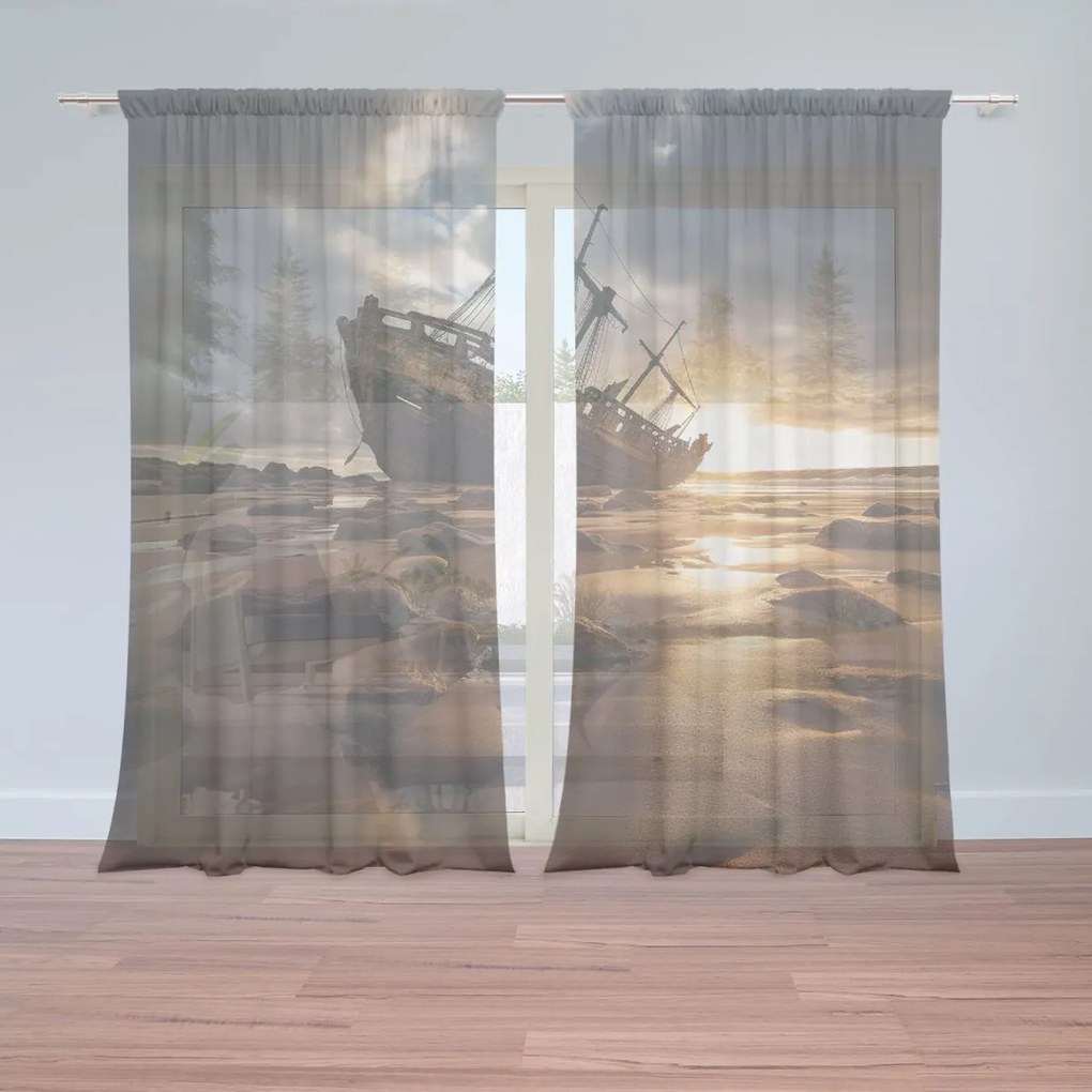 Sablio Záclony Vrak lodi při západu slunce: 2ks 150x250cm