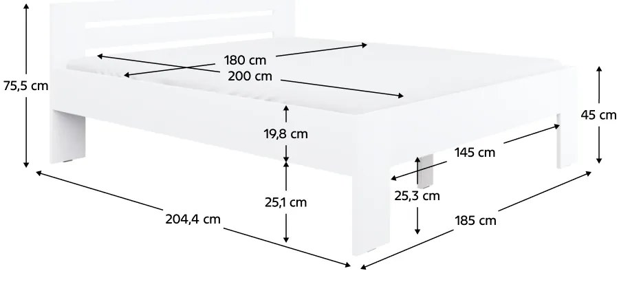 Kondela Postel, 180x200, bílá, BASIS