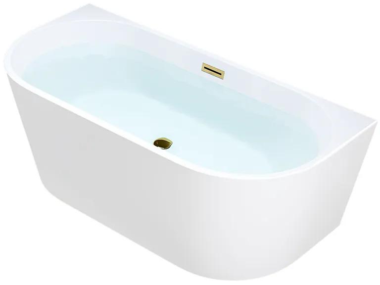 BPS-koupelny Volně stojící akrylátová vana ke stěně HYD-LE527B 150x75 bílá, odtokový komplet zlatý