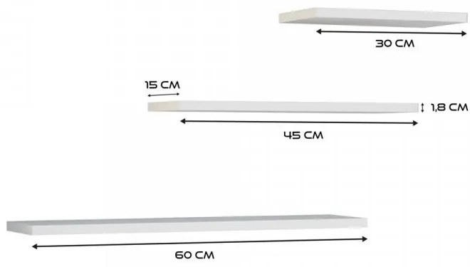 FALCO Sada 3 poliček Tara bílá