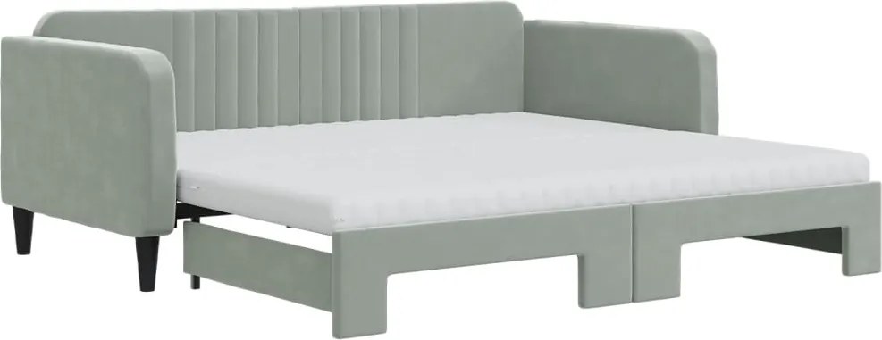 Válenda s přistýlkou a matracemi světle šedá 90 x 190 cm samet 3197100