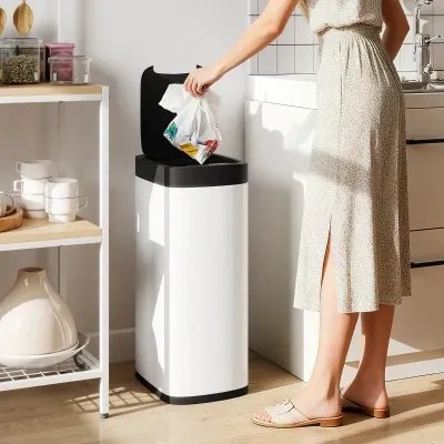 HOMCOM automatický kuchyňský odpadkový koš 50 L, odpadkový koš s pohybovým senzorem, na baterie, 26,5x35,5x68 cm, krémový