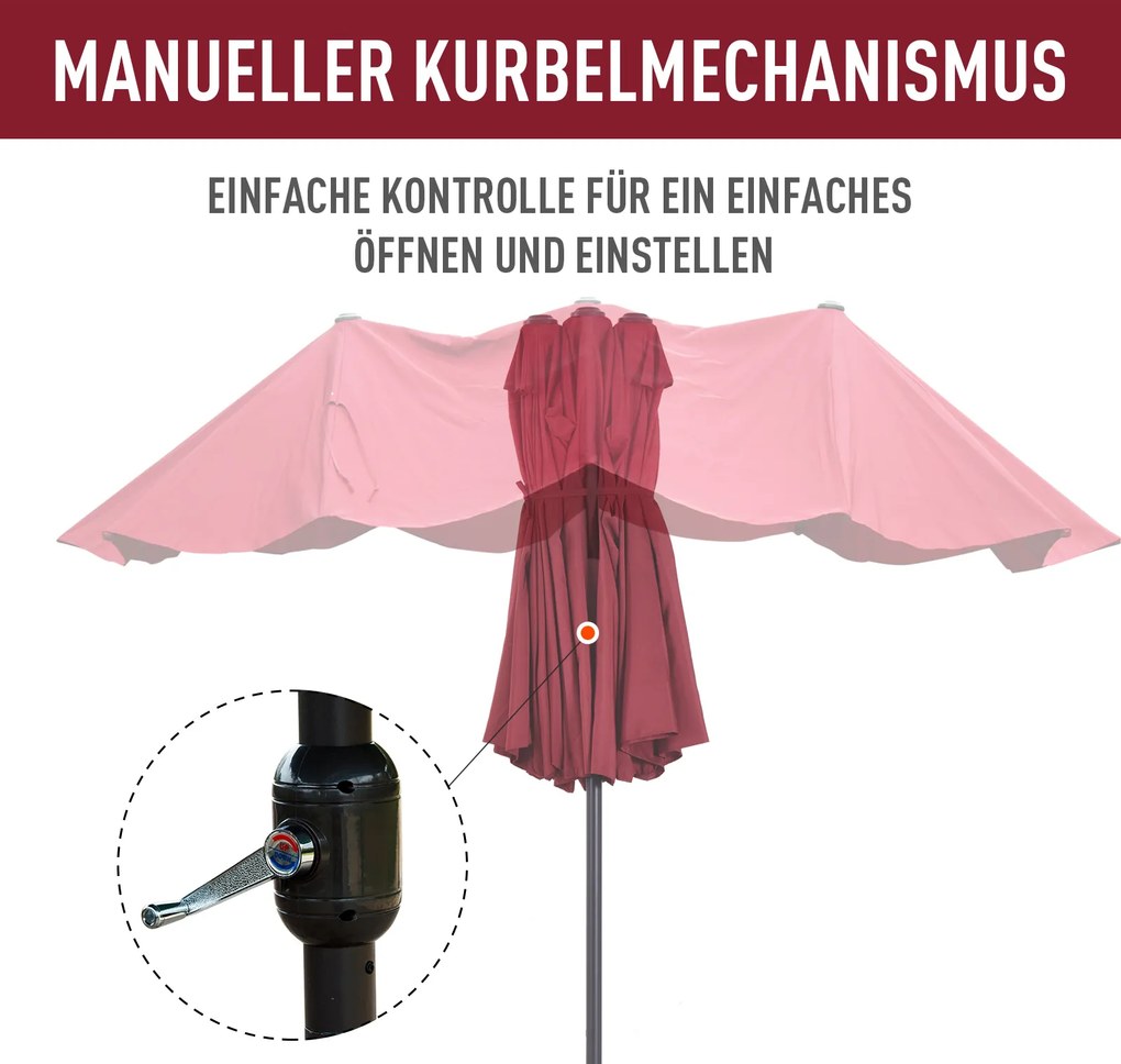 Dvojitý slunečník Outsunny 455 x 265 cm, sluneční clona s UV ochranou a kličkou, balkonový slunečník, plážový slunečník, větruodolný slunečník pro pl…