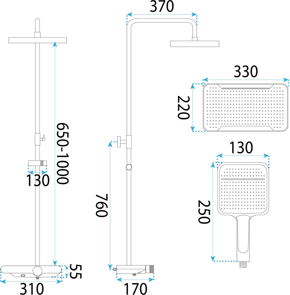 Rea Bari, sprchový set s hlavovou a ruční sprchovou hlavicí, grafitová, REA-P0890
