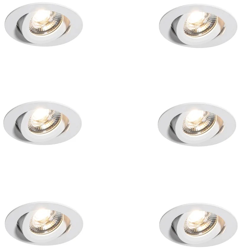 Sada 6 moderních zápustných bodových svítidel bílých 8,2 cm vč. LED IP54 Ultra Slim - Pupil