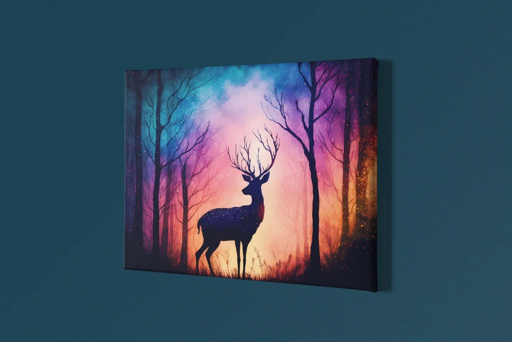 Obraz na plátně - Jelen v lese, silueta FeelHappy.cz Velikost obrazu: 180 x 120 cm