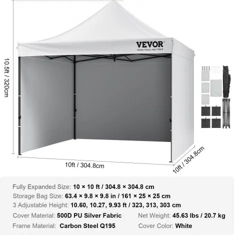 Venkovní altánový stan s vyklápěcím baldachýnem 3,05 × 3,05 m