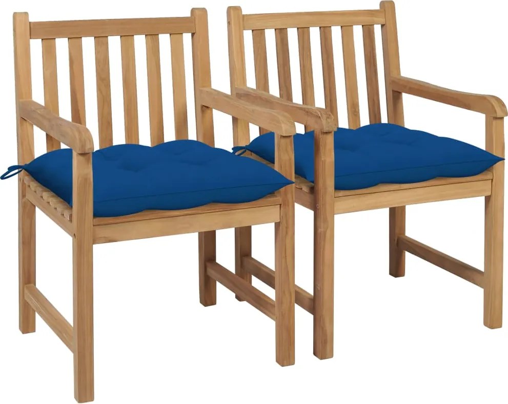 Zahradní židle 2 ks modré podušky masivní teak 3062755
