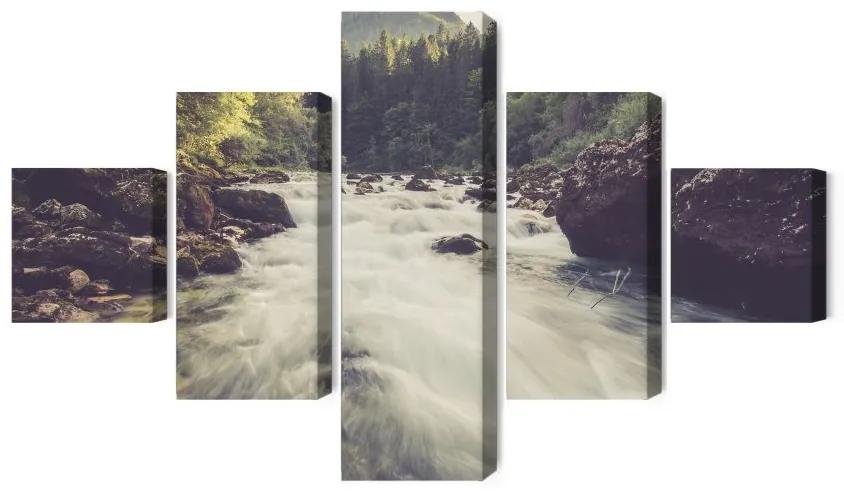 Vícedílný obraz Horská Řeka V Lese Nedostatek Nedostatek Plátno Canvas 150x90