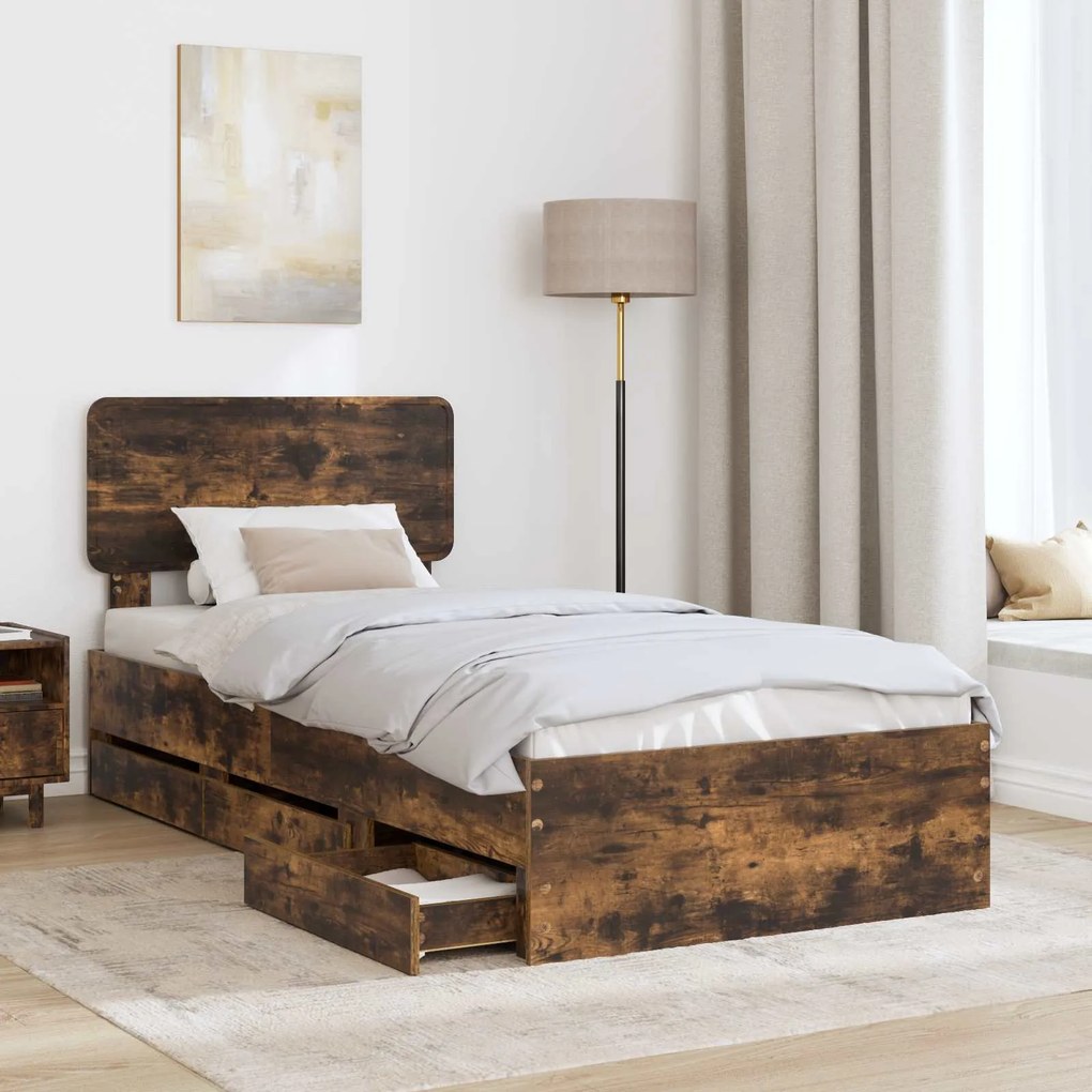 Rám postele se zásuvkou Uzený Dub 100 x 200 cm Dřevěný materiál 3412217