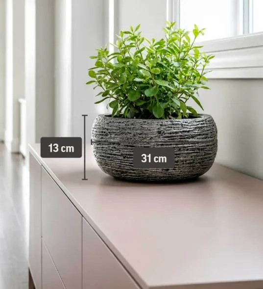 Kulatý květináč POTTA, sklolaminát, průměr 31 x výška 13 cm, stříbrná