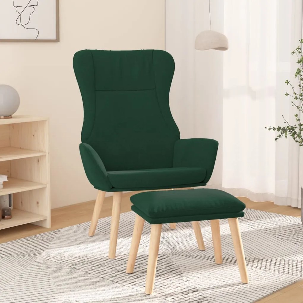 Relaxační křeslo s podnožkou tmavě zelené textil 3097887