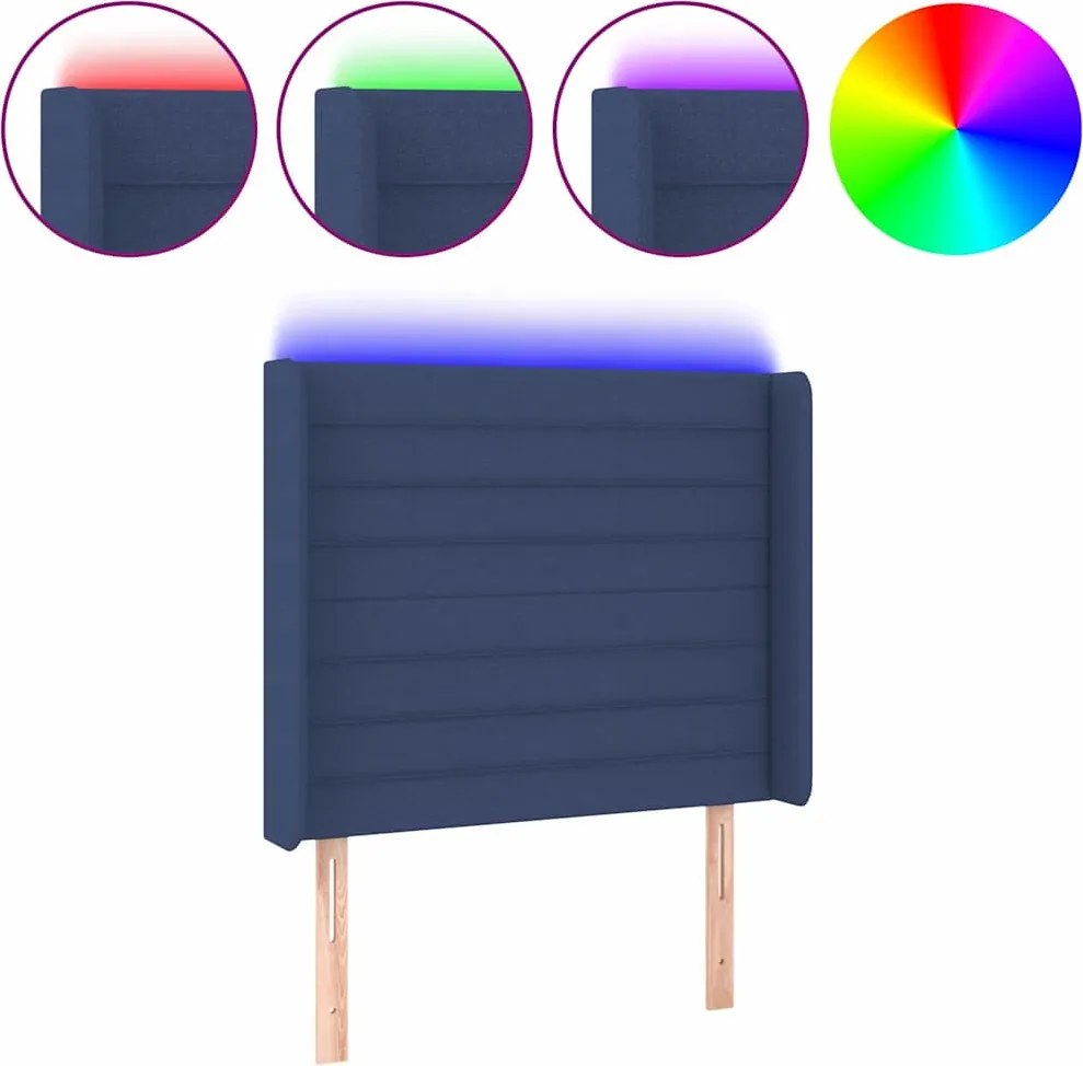 Čelo postele s LED modré 93 x 16 x 118/128 cm textil 3124176