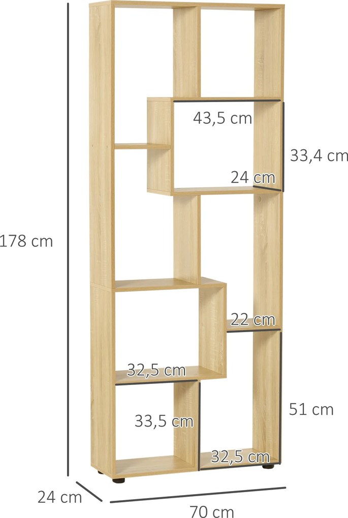 HOMCOM Moderní knihovna ve tvaru zig-zag 70D x 24Š x 178V cm Dřevotříska Přirozené dřevo