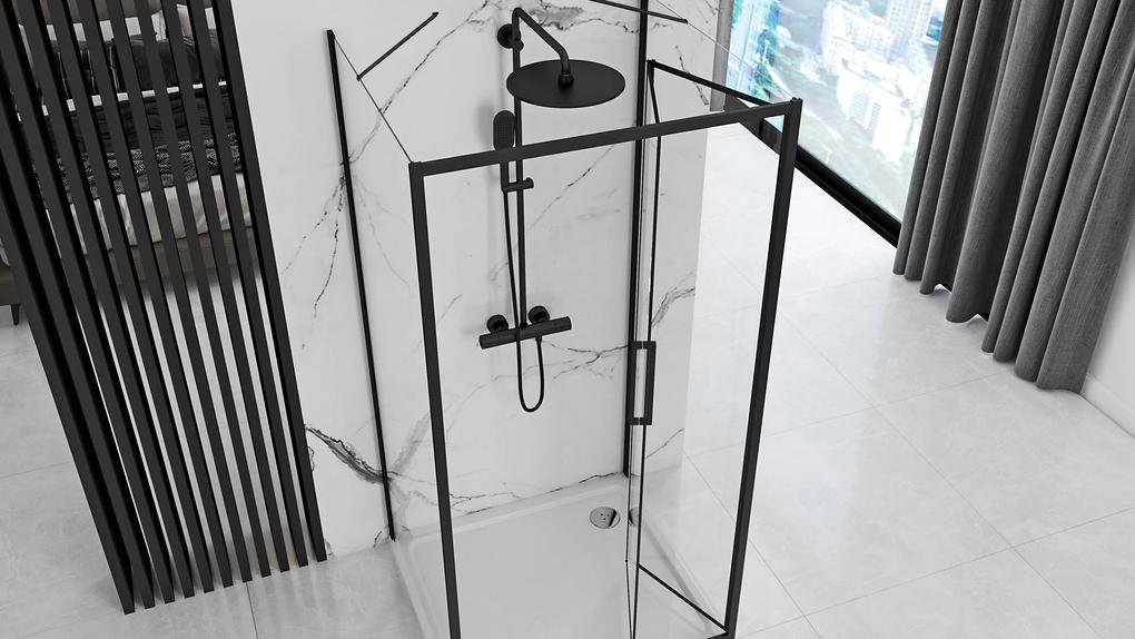 Rea Rapid Fold, 3-stěnný sprchový kout se skládacími dveřmi 100 (dveře) x 80 (stěna) x 195 cm, 4mm čiré sklo, černý profil, KPL-09916
