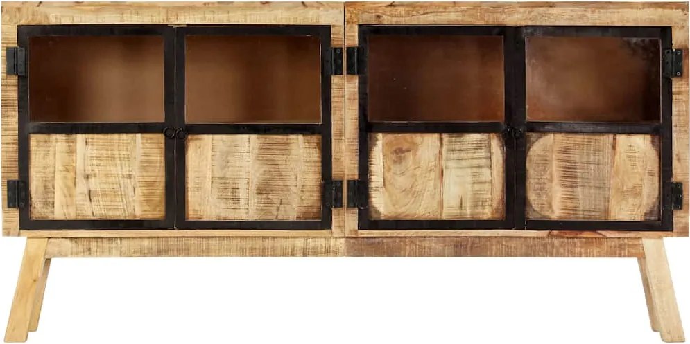 Příborník hnědo-černý 160 x 30 x 80 cm masivní hrubý mangovník 247994