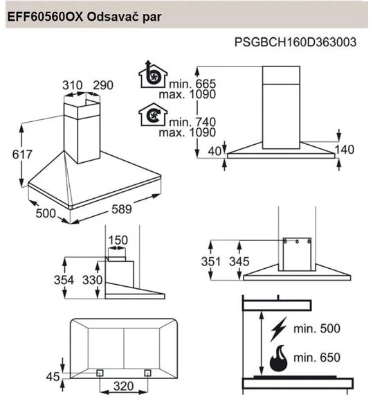 Electrolux EFF60560OX Komínový odsavač par