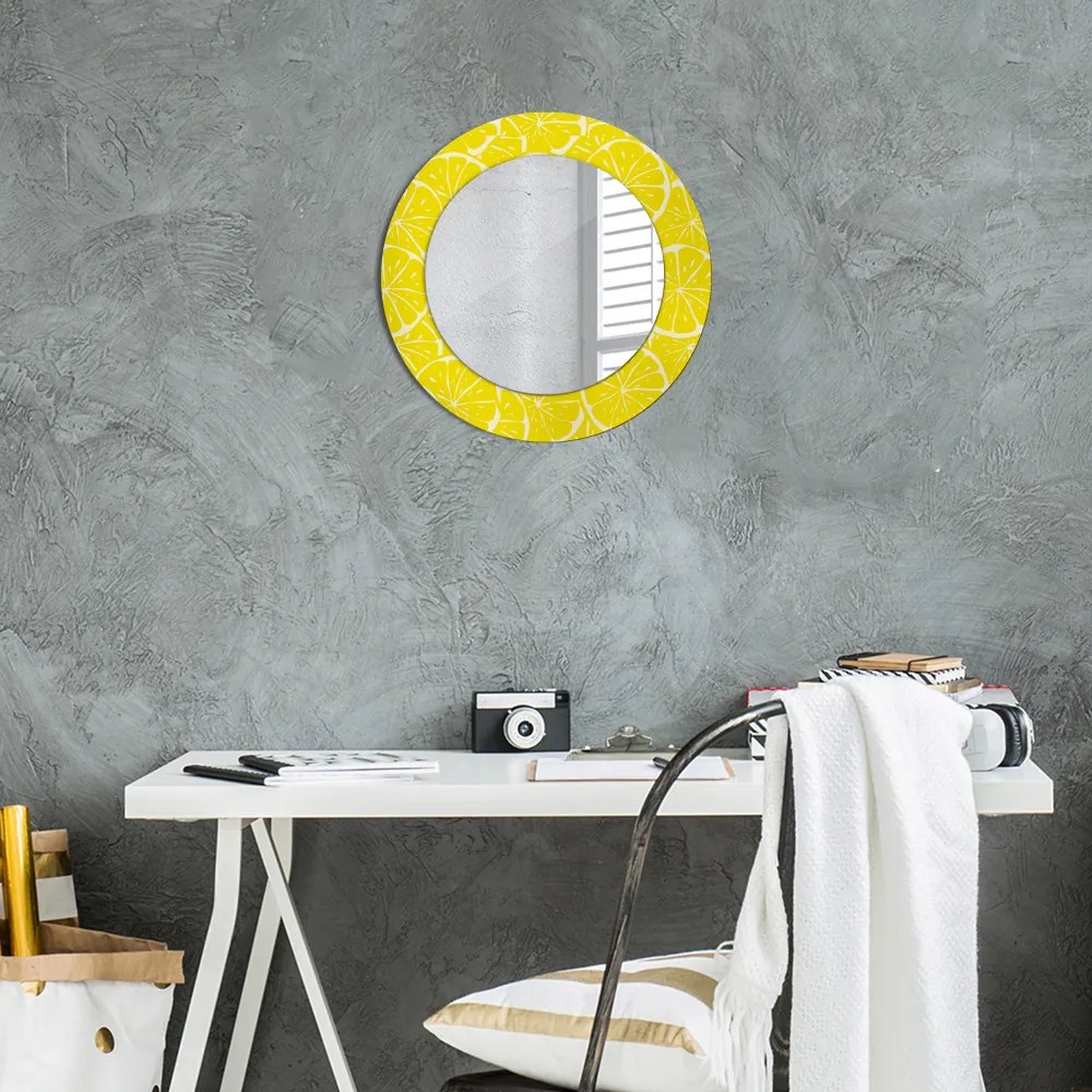Kulaté dekorativní zrcadlo Citronový vzor fi 50 cm