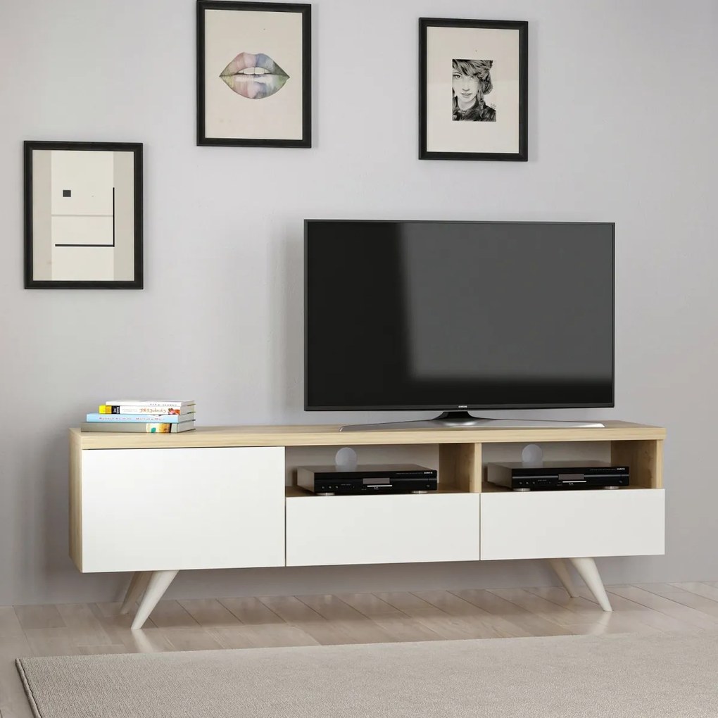 TV stolek BRÜKSEL 150 cm bílý/dub